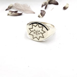 Baha'i Ring, Baha'i Signet Ring 12 Mm Round, Sterling Silver Baha'i ...