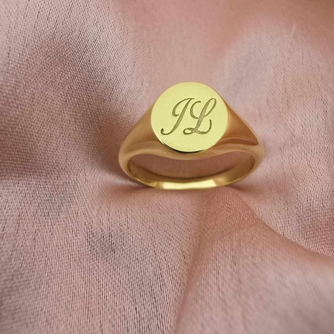 14k Gold Initial Signet Ring, Personalized Gift, Custom Initial Ring ...