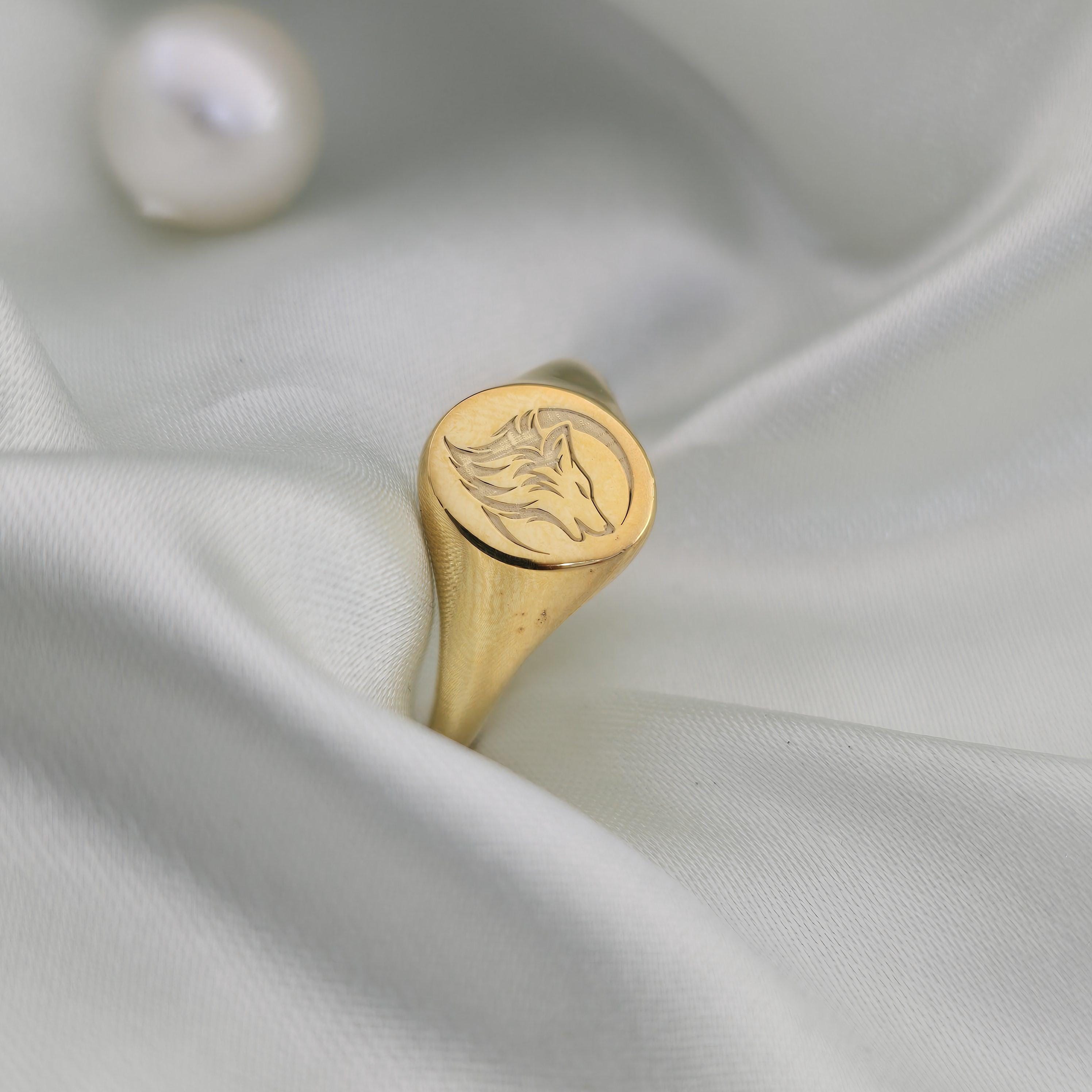 14K Gold Wolf Signet Ring | Personalized Jewelry | Howling Wolf ...