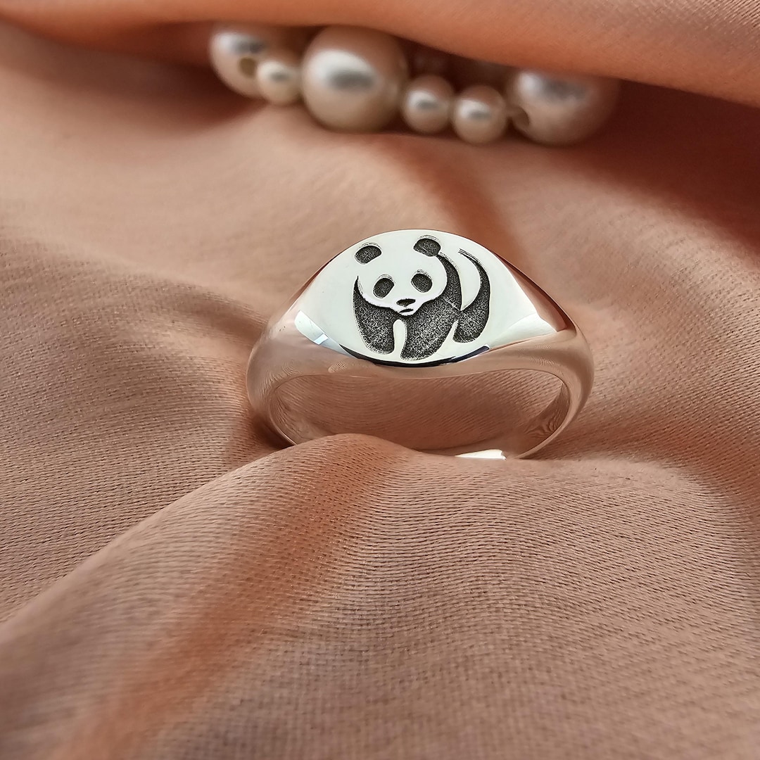Panda Ring, Panda Signet Ring, Panda Engraved Ring, Women's Ring, Panda ...