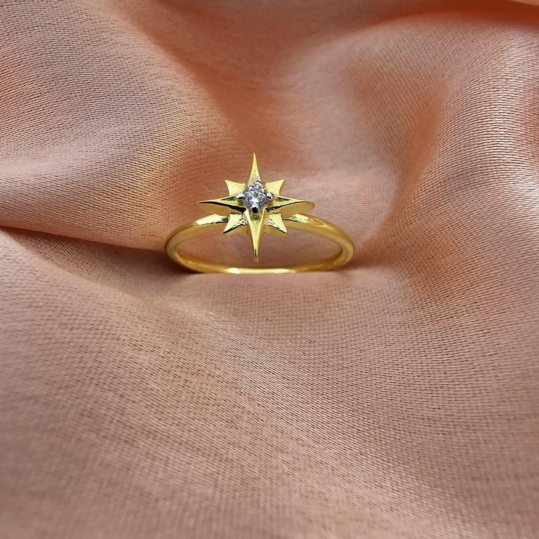 North Star Ring 14K Gold, Tiny Star Ring, Polar Star Ring, Dainty Minimalist Statement Rings ...