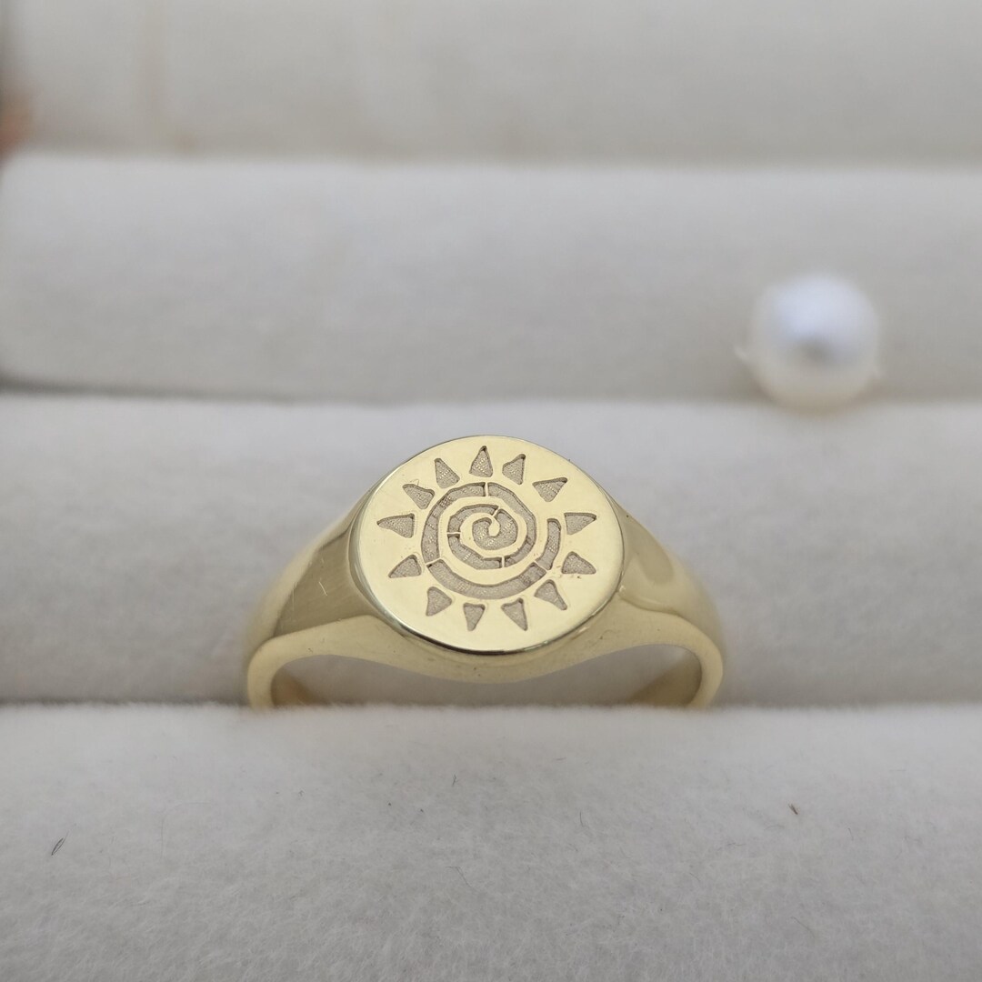 Sun Signet Ring | 14K Gold Sun Engraved Ring | Sun Jewelry | Gift for ...