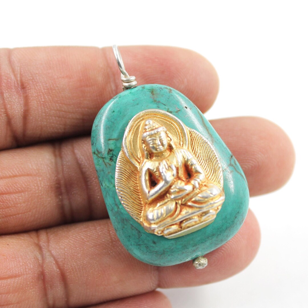 Nepali Turquoise Buddha Pendant, Tibetan Style Silver Pendant, 925 ...
