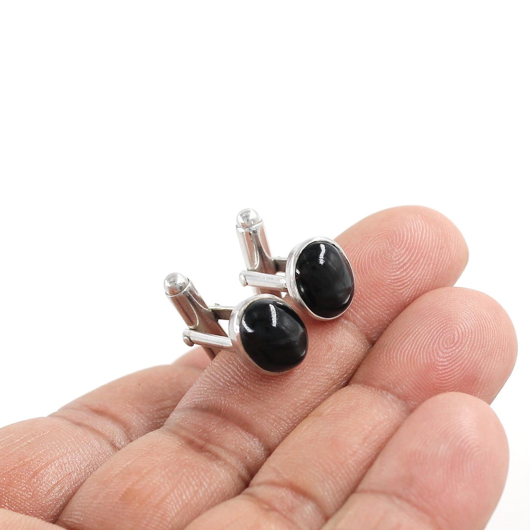 Natural Black Star Silver Cufflinks, Solid 925 Sterling Silver ...