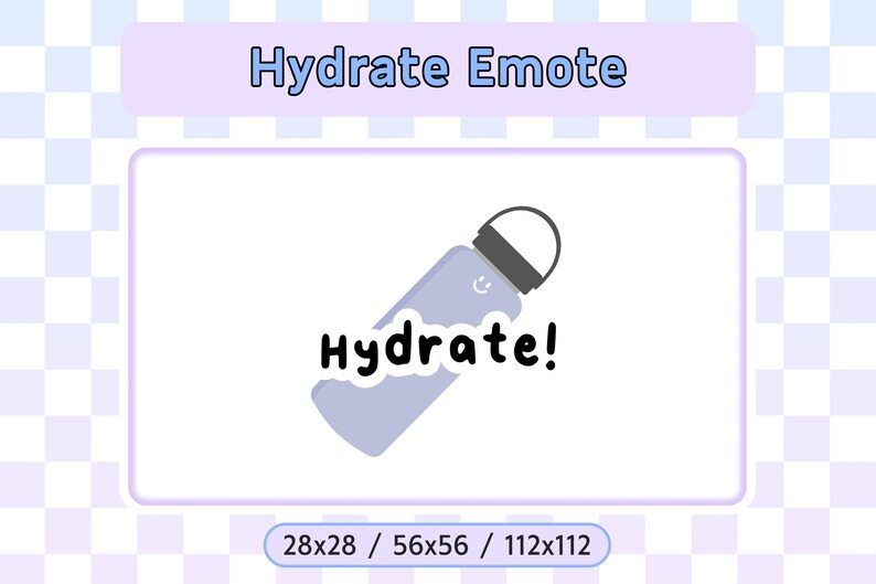 Hydrate Twitch Emote: Purple Water Bottle, Kawaii Streamer Art (digital ...