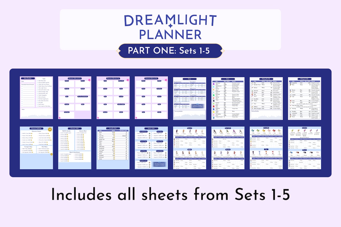 Dreamlight Valley Planner Sets 1-5 Guide Tracker Base Game Only ...