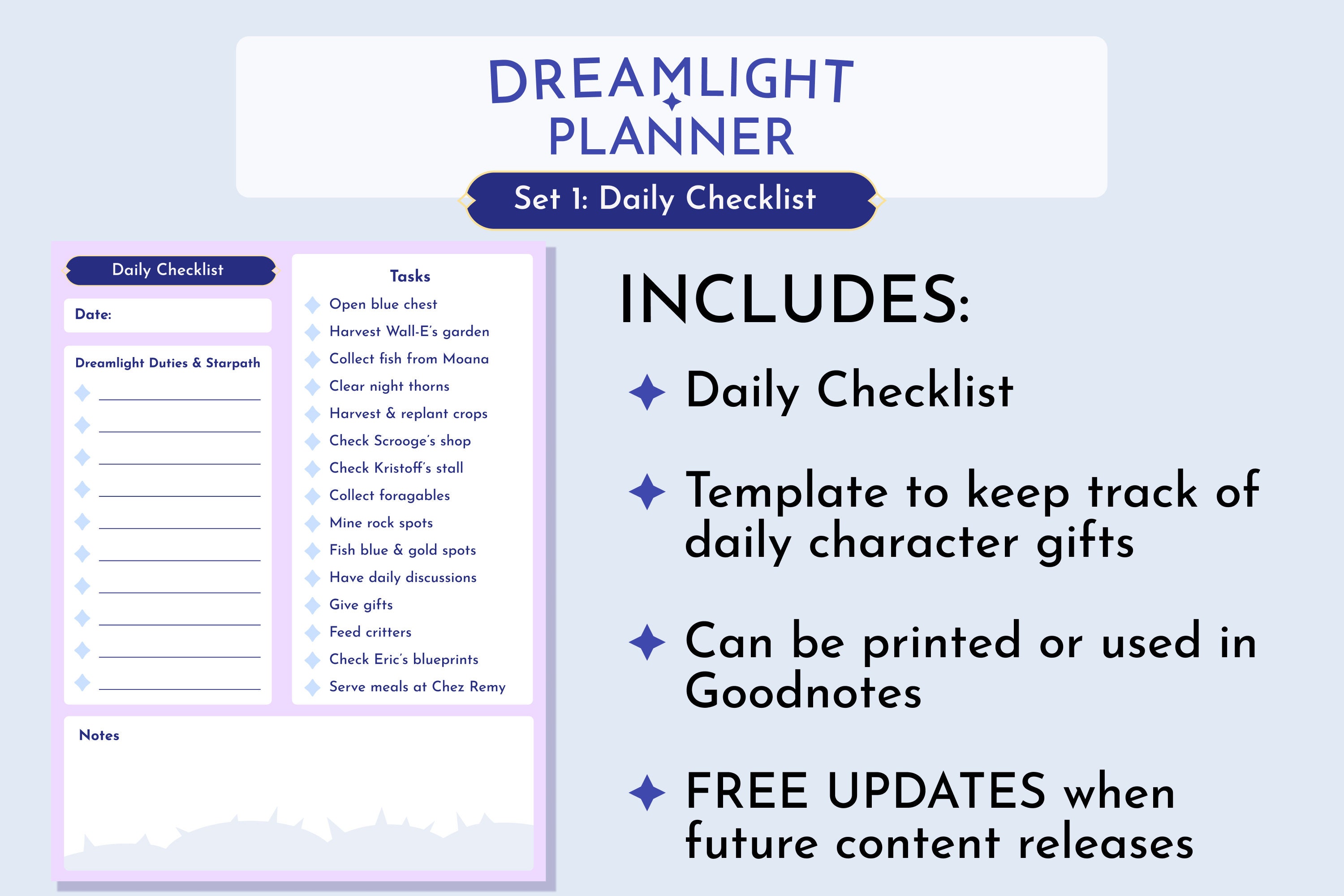 Dreamlight Valley Planner: Set 1 Daily Checklist & Gift Guide (PDF) - Etsy