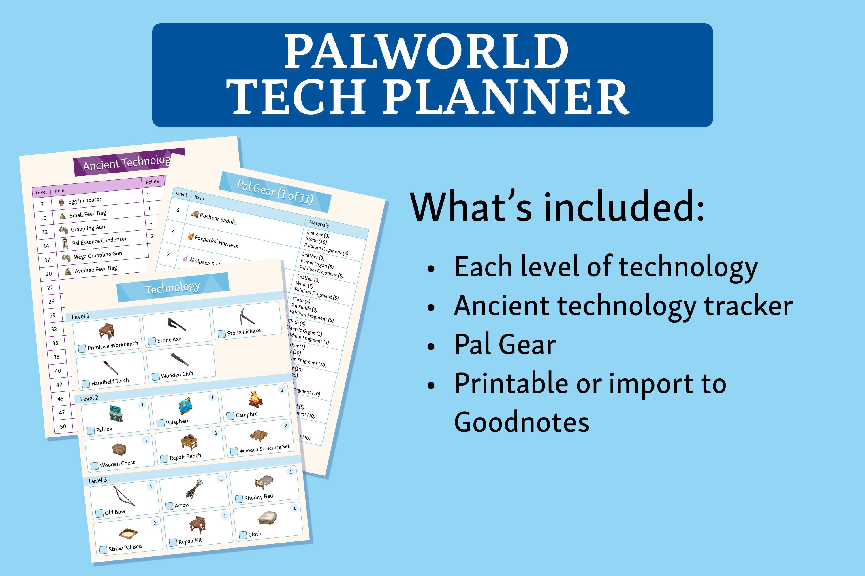 Palworld Planner - Technology and Pal Gear Guide | Goodnotes Template ...