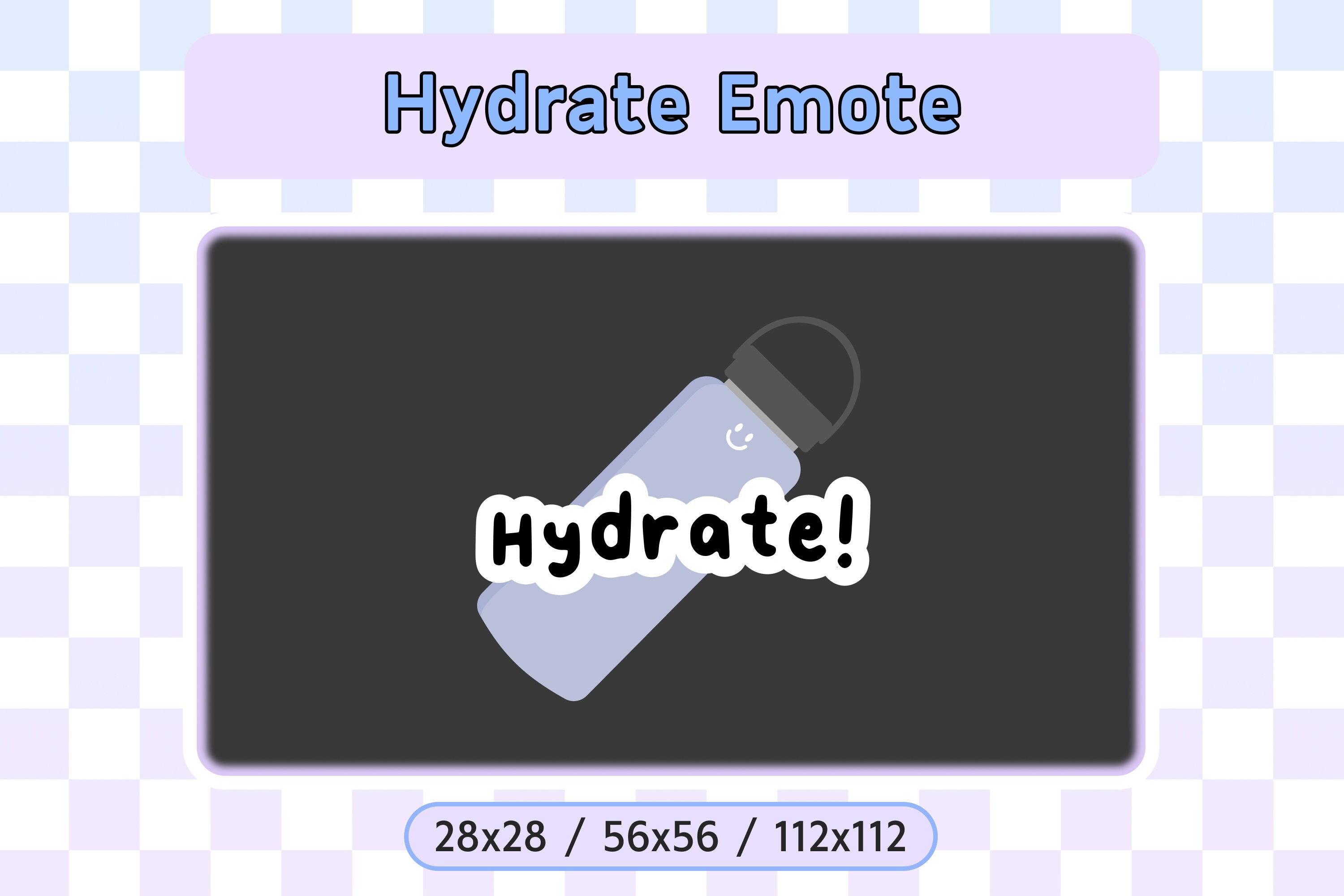 Hydrate Twitch Emote: Purple Water Bottle, Kawaii Streamer Art (digital ...