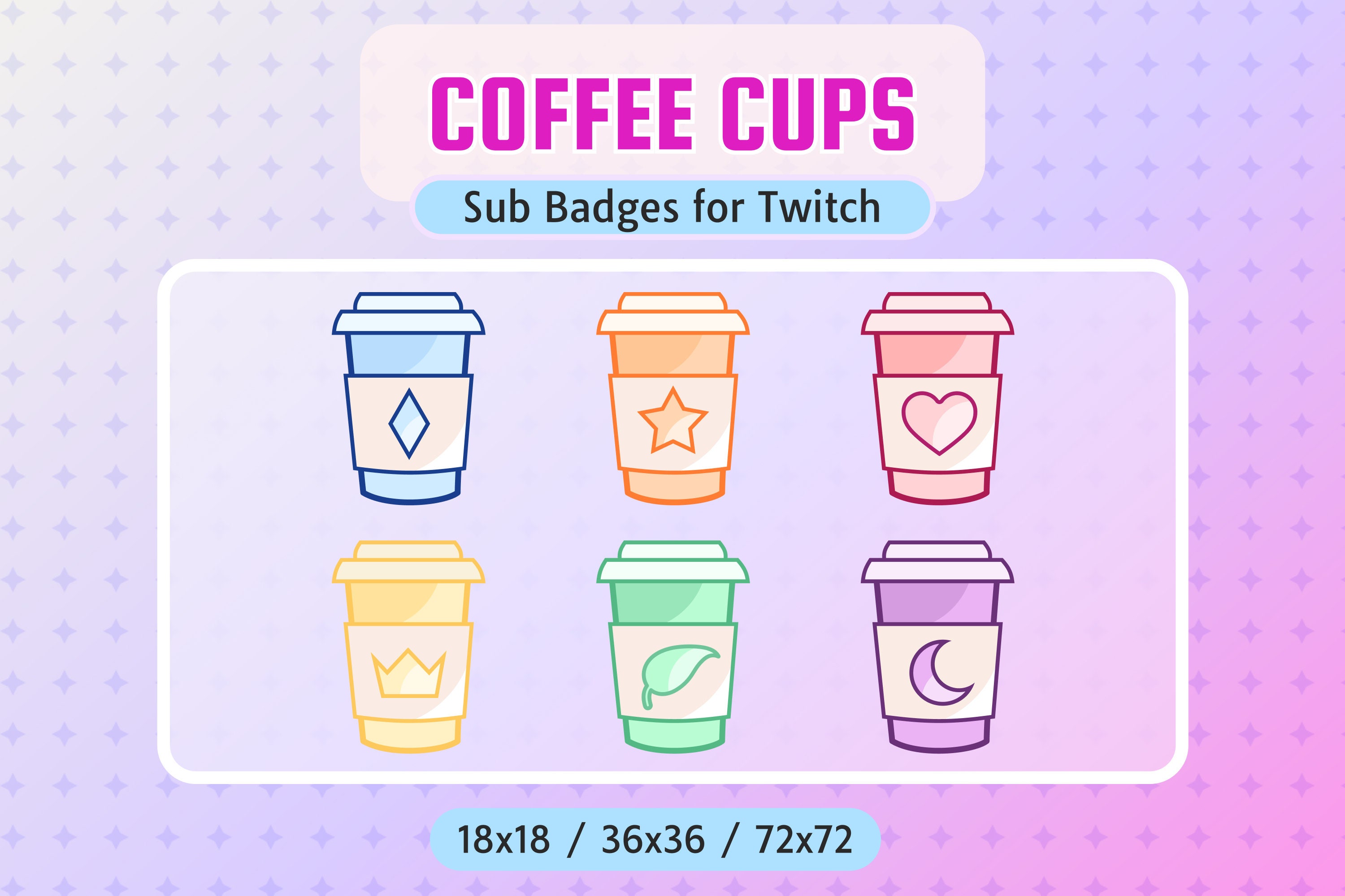 6 Twitch Sub Badges Coffee Cups Bit Badges Streamer | Etsy