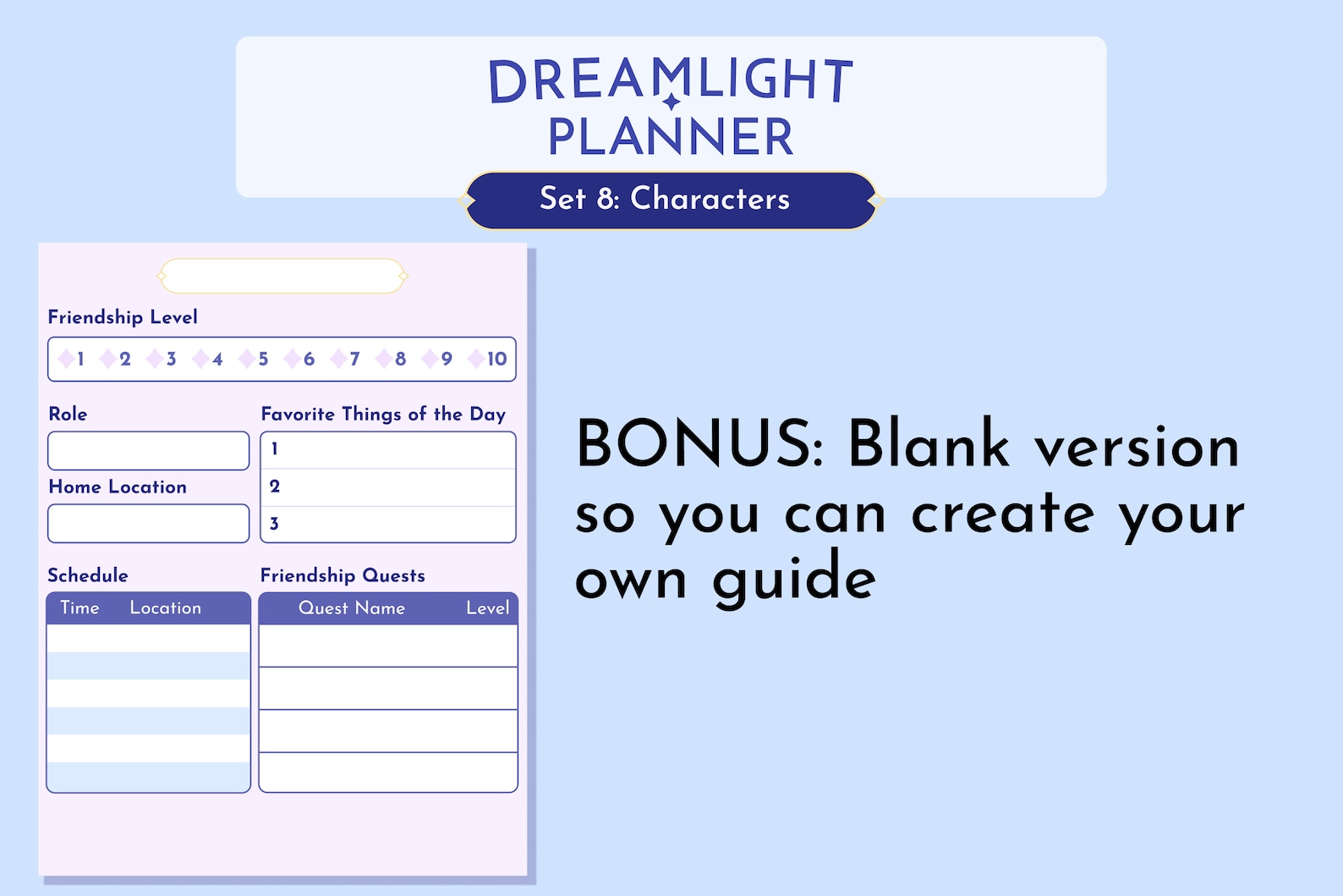 Dreamlight Valley Planner - Set 8 Characters | Leveling + Gifts Guide ...