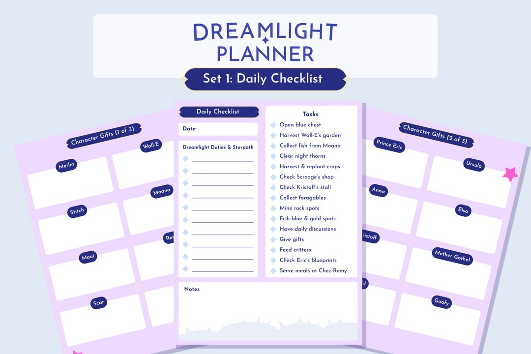 Dreamlight Valley Planner: Set 1 Daily Checklist & Gift Guide (PDF) - Etsy