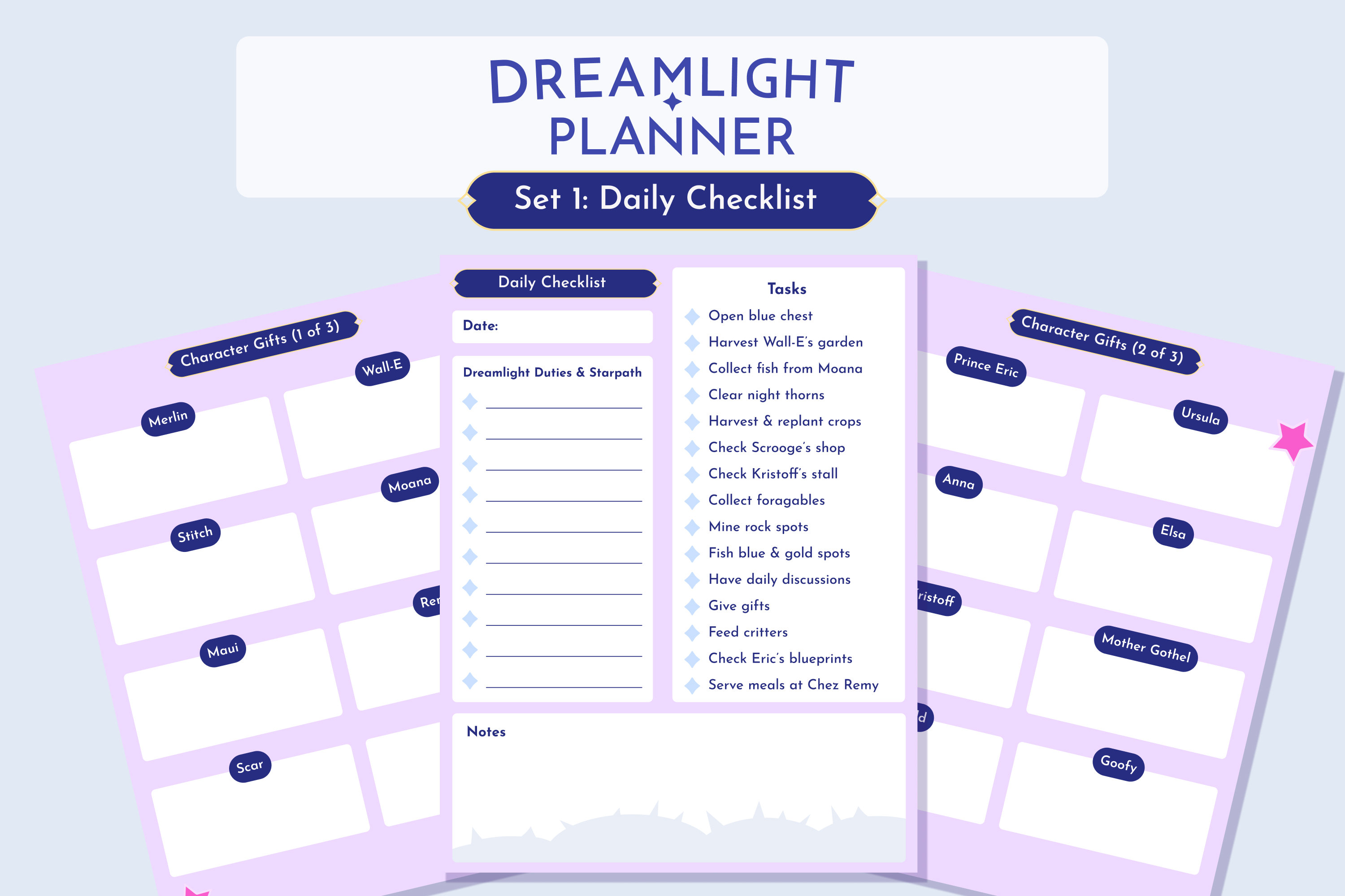Dreamlight Valley Planner: Set 1 Daily Checklist & Gift Guide (PDF) - Etsy