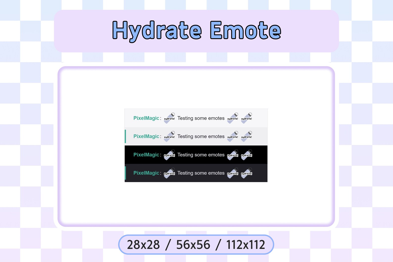 Hydrate Twitch Emote: Purple Water Bottle, Kawaii Streamer Art (digital ...