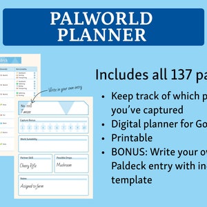 Palworld Planner - Paldeck Entry Guide | Goodnotes Template | Printable ...