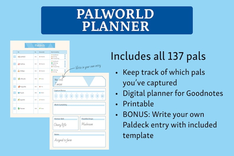 Palworld Planner - Paldeck Entry Guide | Goodnotes Template | Printable ...