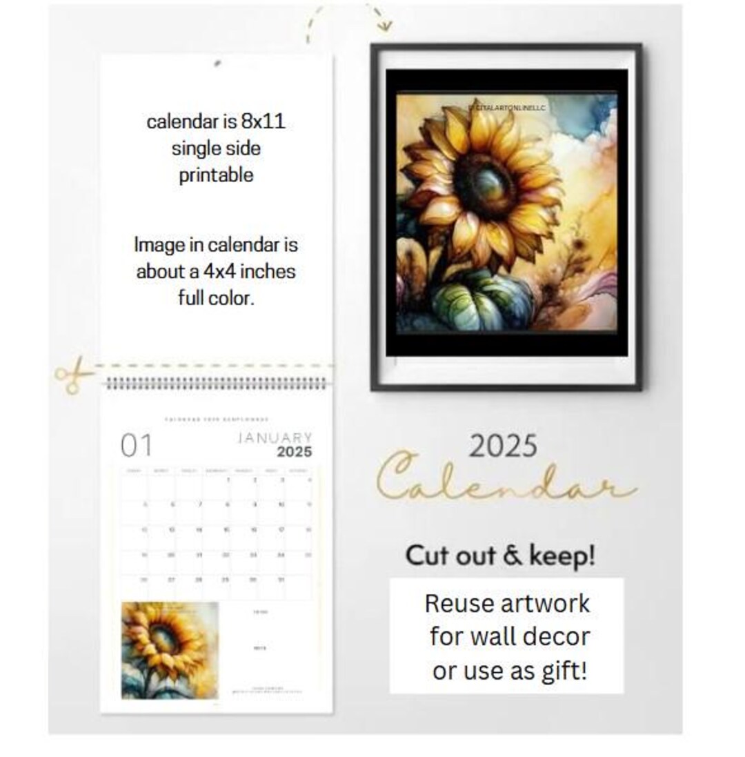 CALENDAR 2025 SUNFLOWERS, Reuse Images for Wall Art, Beautiful ...