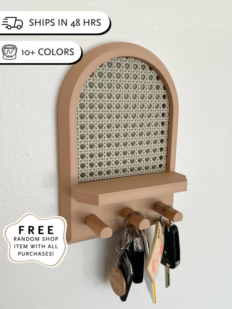 Boho Key Holder Stand Rattan Inspired Entry Way Wall Decor Shelf Key ...