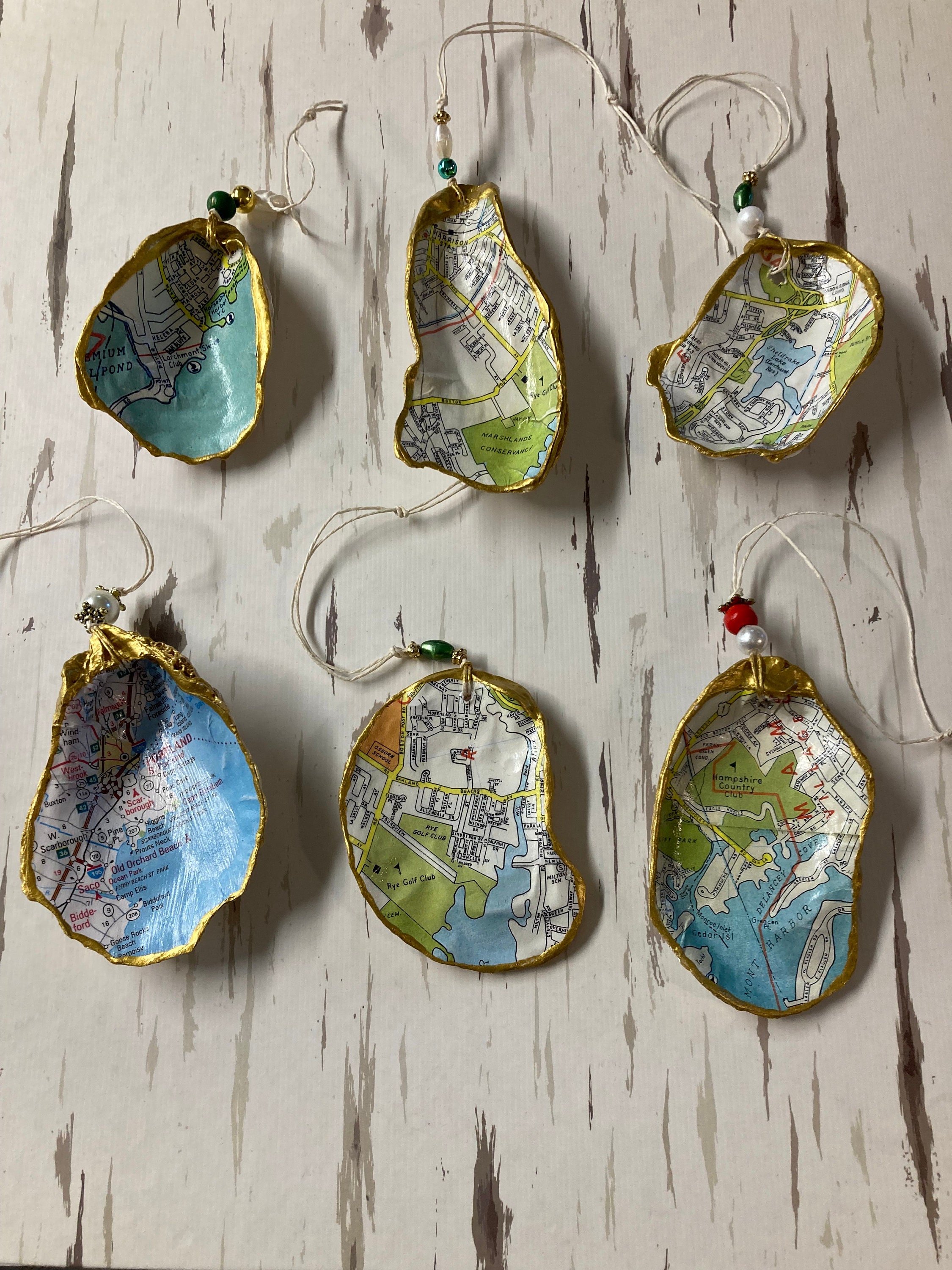 Custom Decoupaged Map Oyster Shells - Etsy