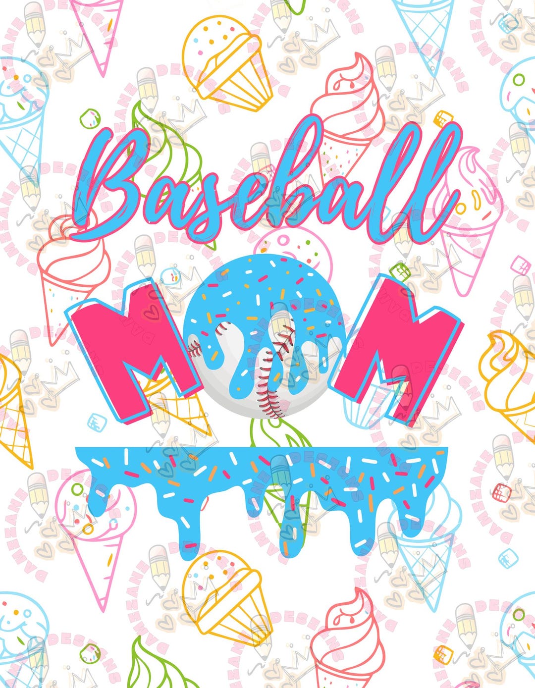 Neon Blue/hot Pink Baseball Mom Drip With Ice Cream Cones - Etsy