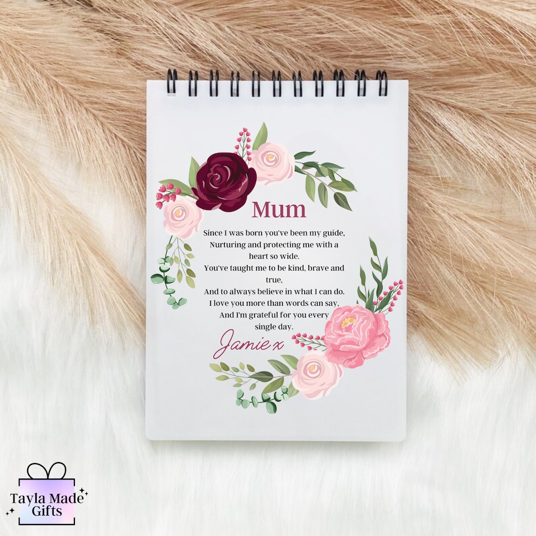 Personalised Mum Notebook Floral Sentiment Gift for Mum Mum Poem Gift ...