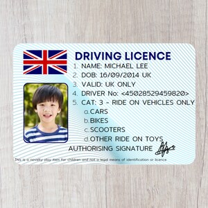 Personalised Child's Driving Licence / ID, Novelty Scooter / Bike ...