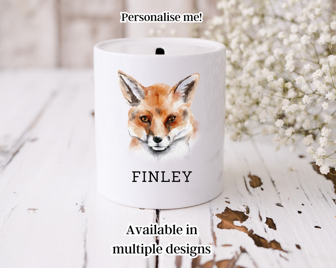 Personalised Fox Piggy Bank | Fox Gift | Fox Saving Jar | Fox Money Box ...
