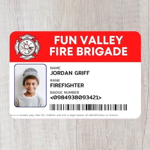 Personalised Child's Firefighter ID Badge, Novelty Fireman ...