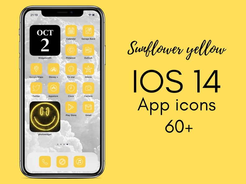 60 Sunflower Yellow App Icons Monochrome Yellow iOS 14 App | Etsy