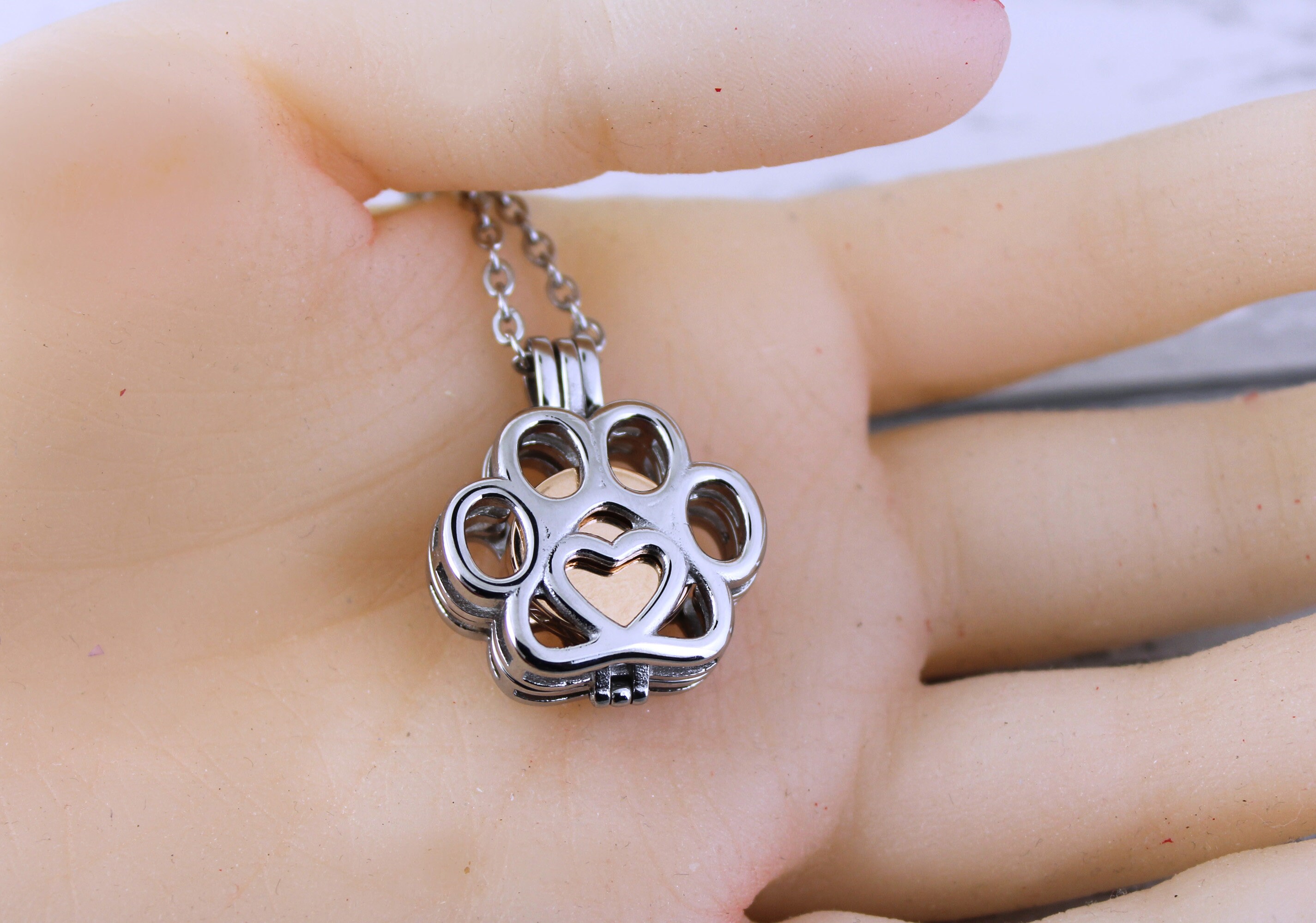 Pet Paw Cage Locket With Rose Gold Capsule Cremation Memorial - Etsy