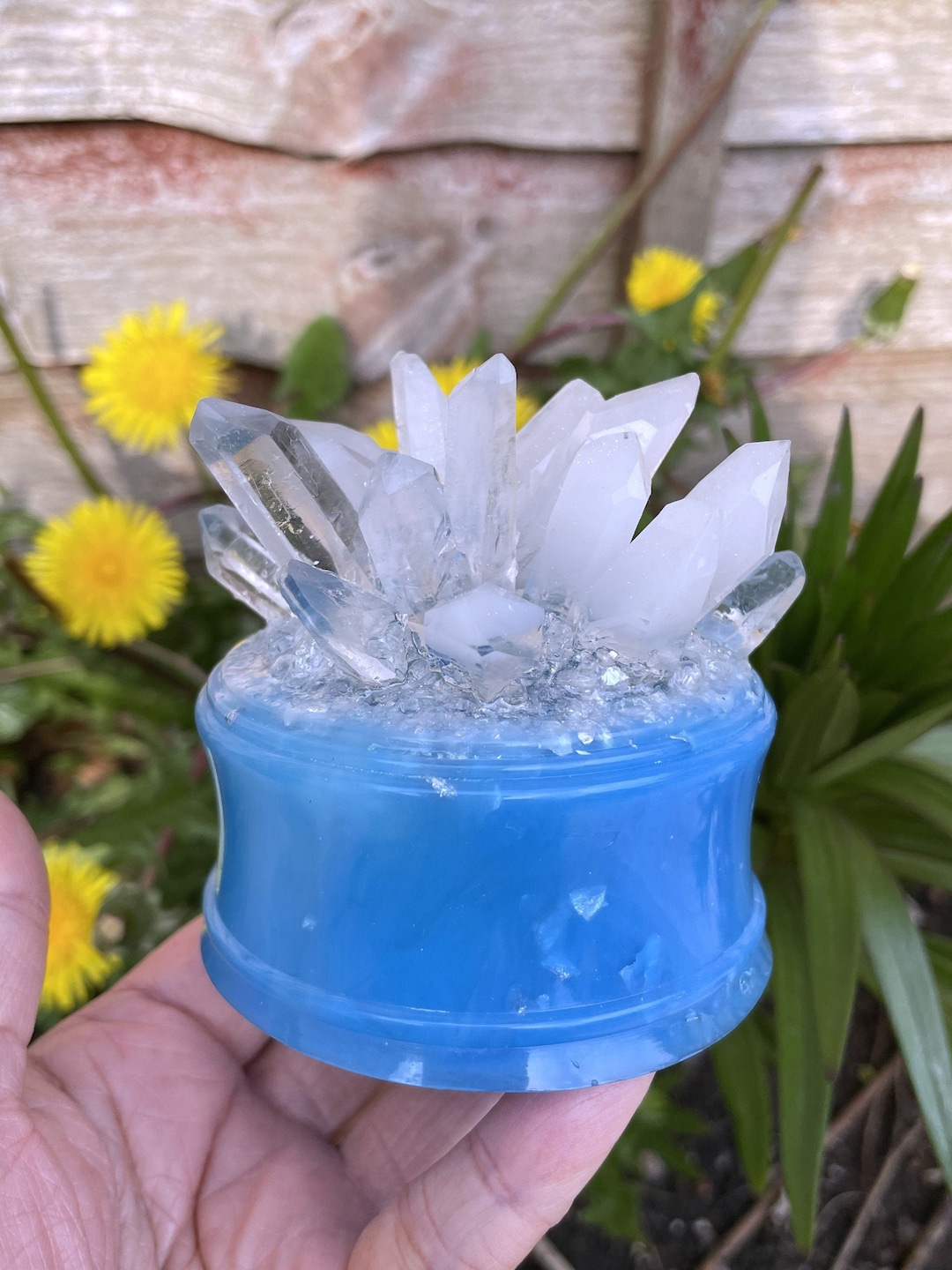 Light Blue and White Geode Quartz Cluster Small Cylinder Funeral ...