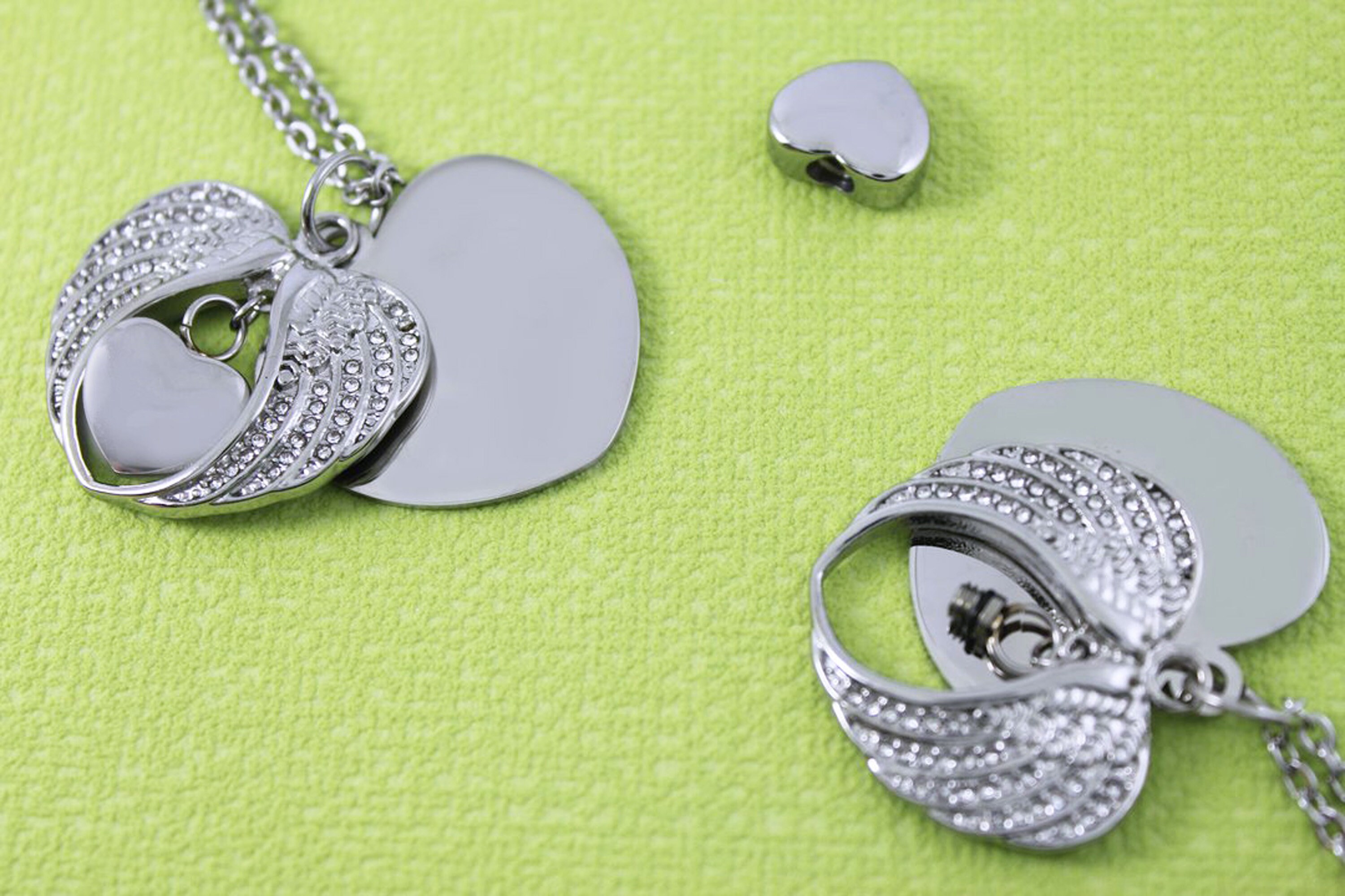 Angel Winged Double Heart Cremation Ashes Memorial Engraved Keepsake ...