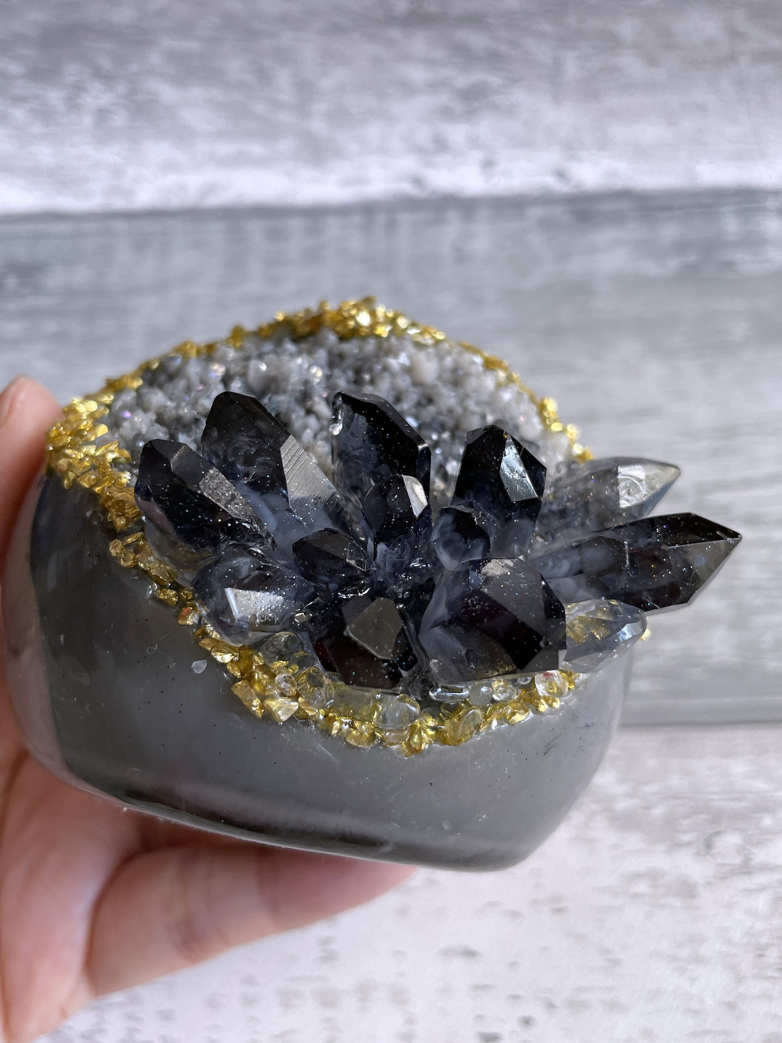 Black and Grey Geode Crystal Cluster 80mm Large Sphere Funeral - Etsy UK