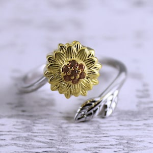 Sterling Silver Gold Sunflower Cremation Memorial Keepsake Urn Ring ...