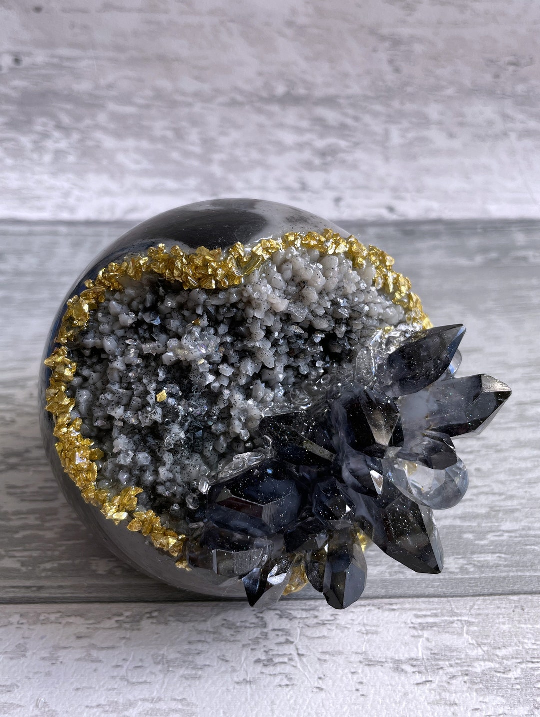 Black and Grey Geode Crystal Cluster 80mm Large Sphere Funeral ...