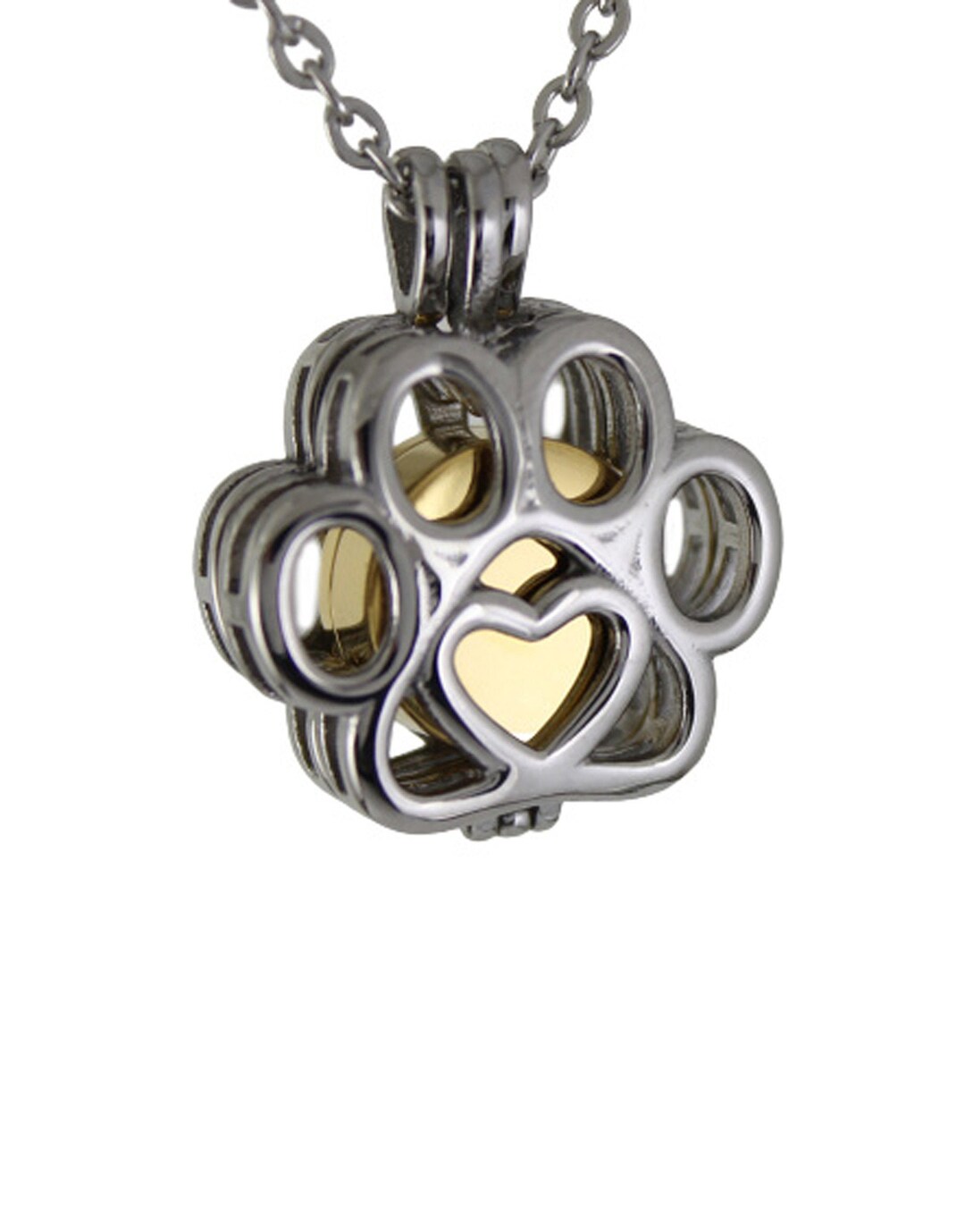 Pet Paw Cage Locket With Inner Gold Capsule Cremation Memorial Ashes ...
