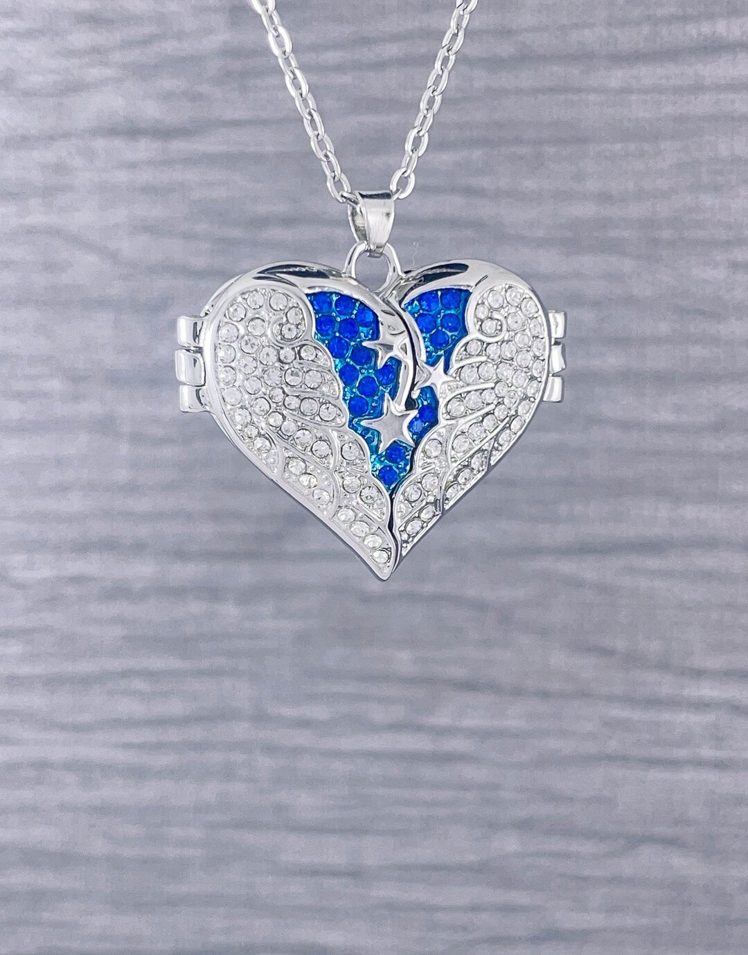 Twinkle Star Angle-wing Heart Urn Photo Locket Cremation Ashes Memorial ...