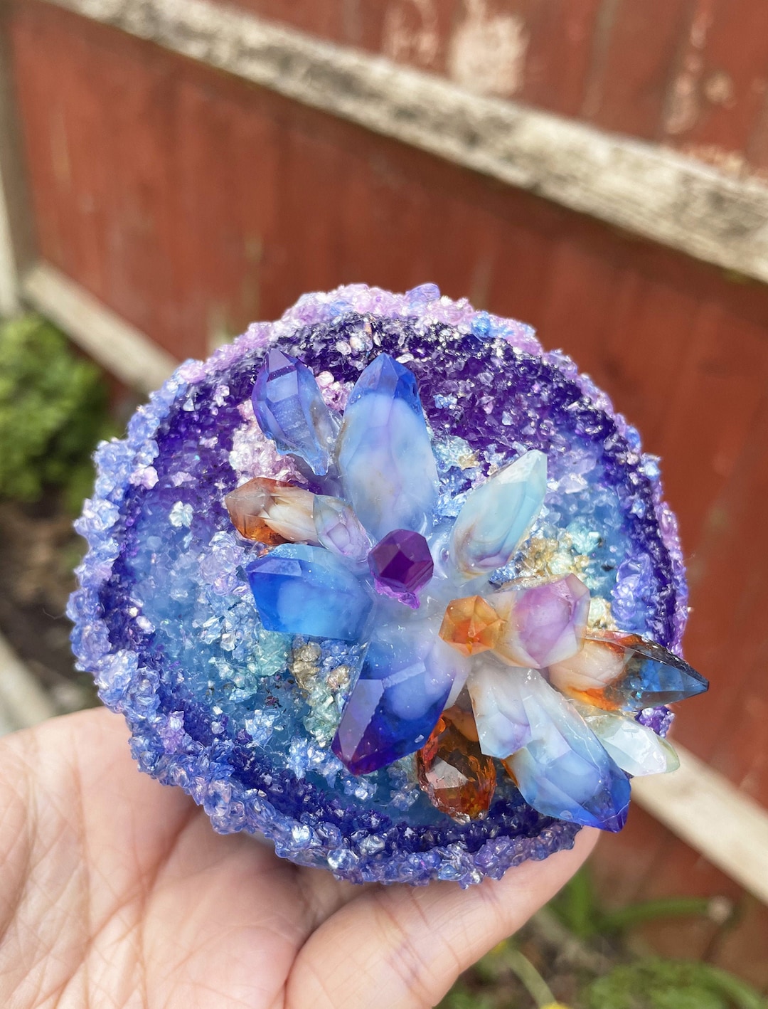 Galaxy Colors Geode Quartz Cluster 80mm Large Sphere Funeral Cremation ...