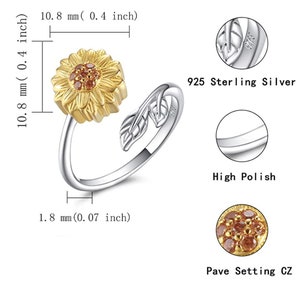 Sterling Silver Gold Sunflower Cremation Memorial Keepsake Urn Ring ...