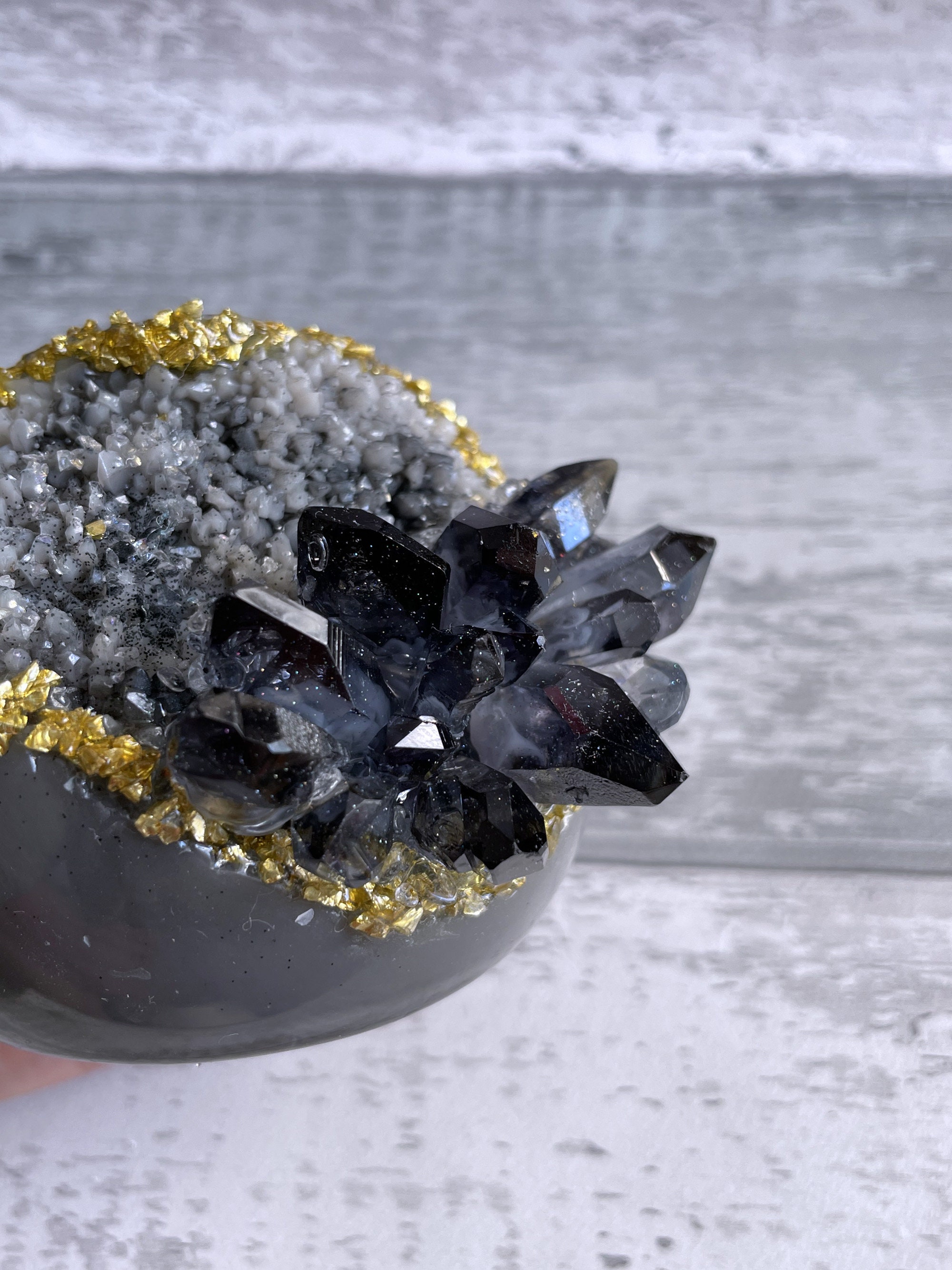 Black and Grey Geode Crystal Cluster 80mm Large Sphere Funeral | Etsy