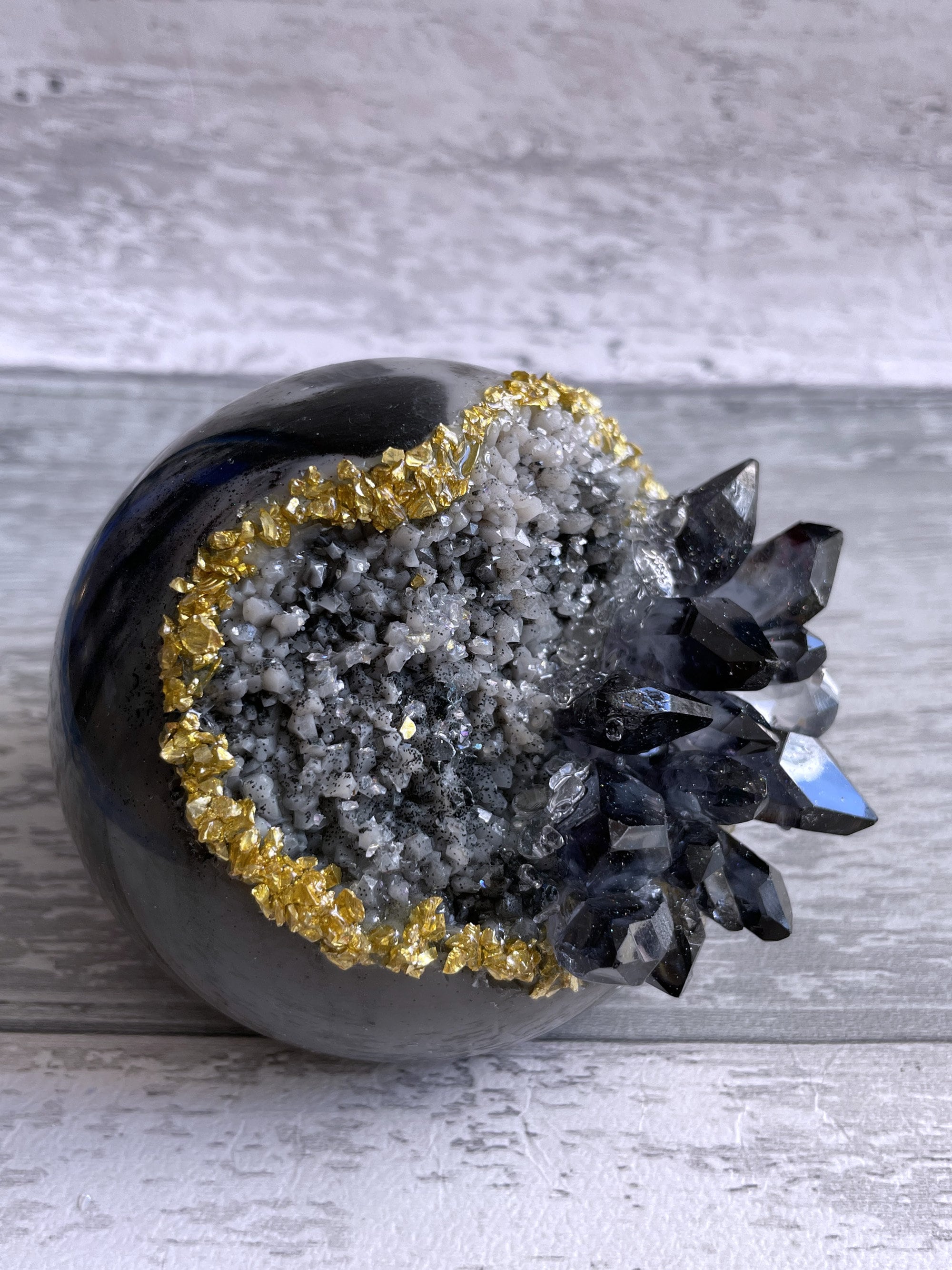 Black and Grey Geode Crystal Cluster 80mm Large Sphere Funeral | Etsy