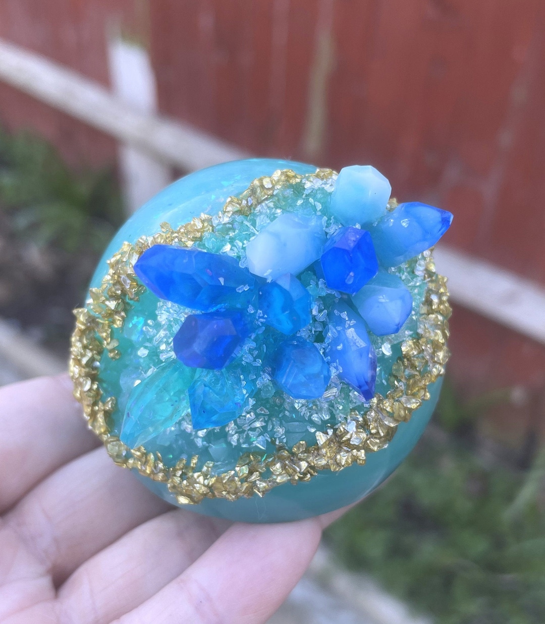 Cyan Geode Crystal Cluster 60mm Sphere Funeral Cremation Urn, Memorial ...