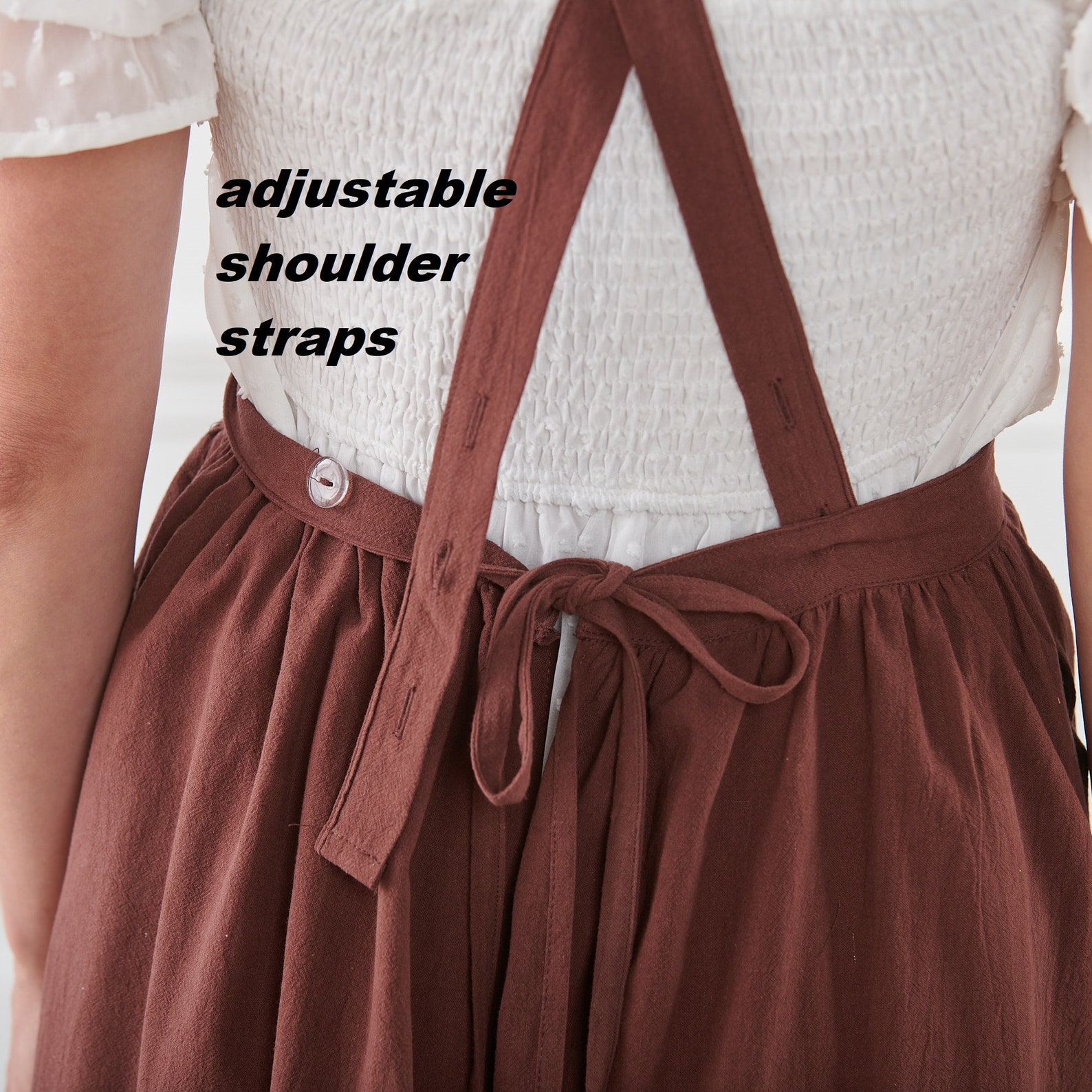 Custom Logo Women Apron Dress-beige, Adjustable, Linen Cotton Pinafore ...