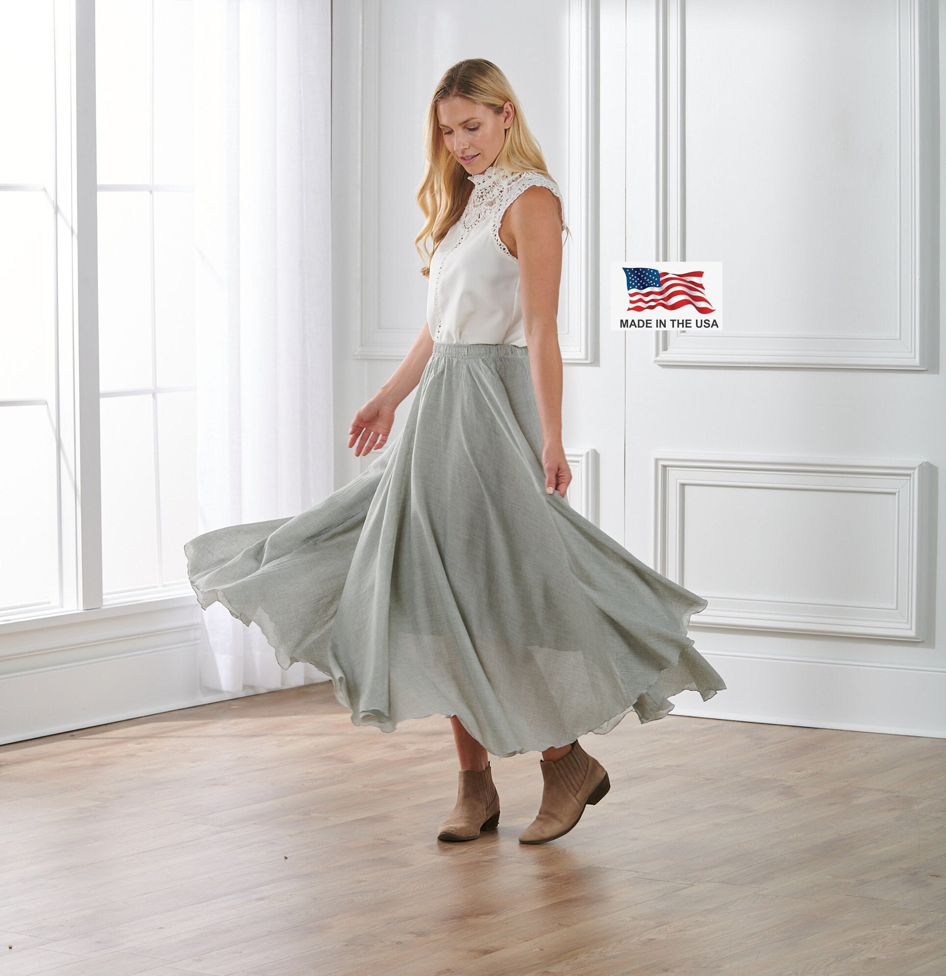 Flowy Skirt for Women-linen Cotton Gray Summer Skirt for Beach, Travel ...