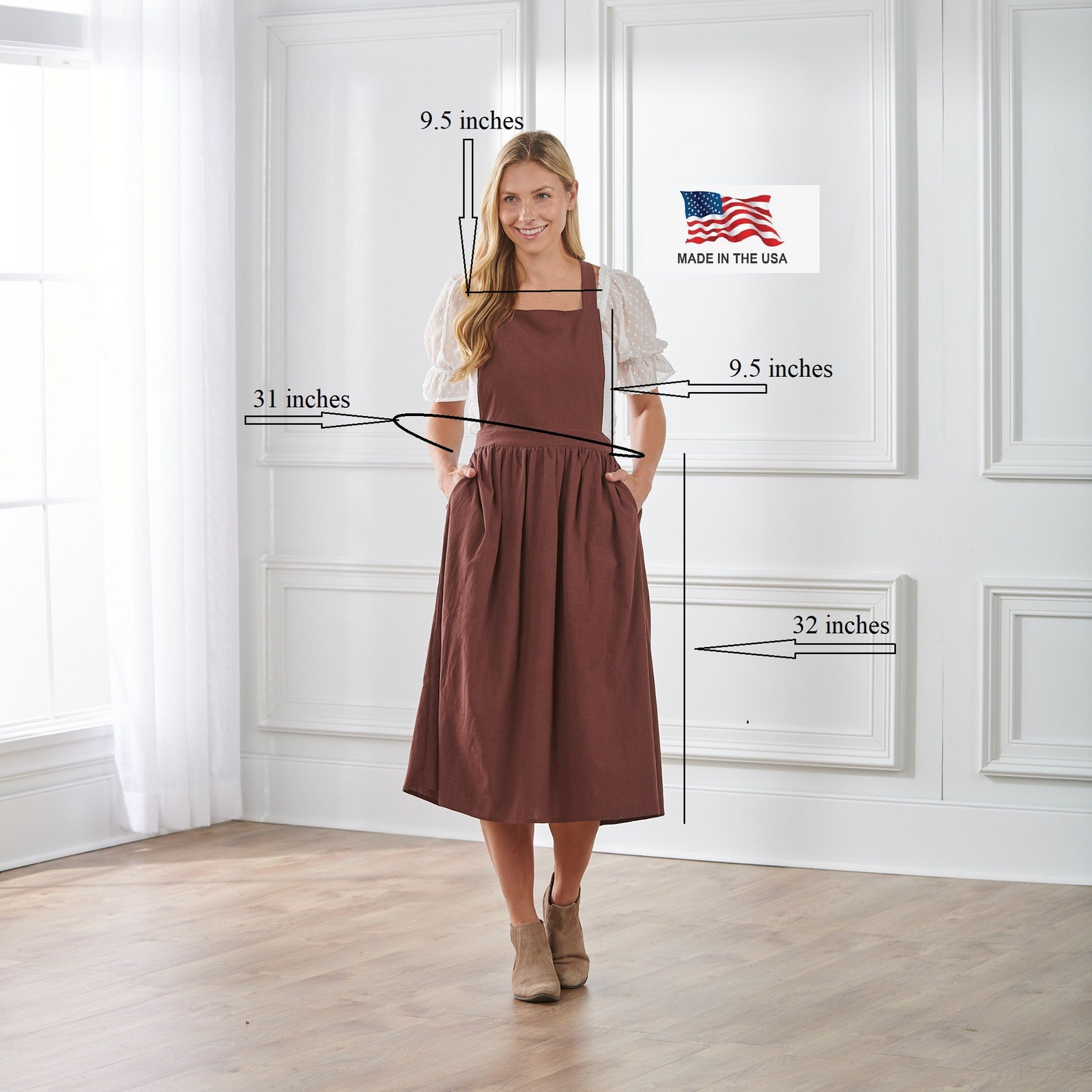 Custom Logo Women Apron Dress-beige, Adjustable, Linen Cotton Pinafore ...