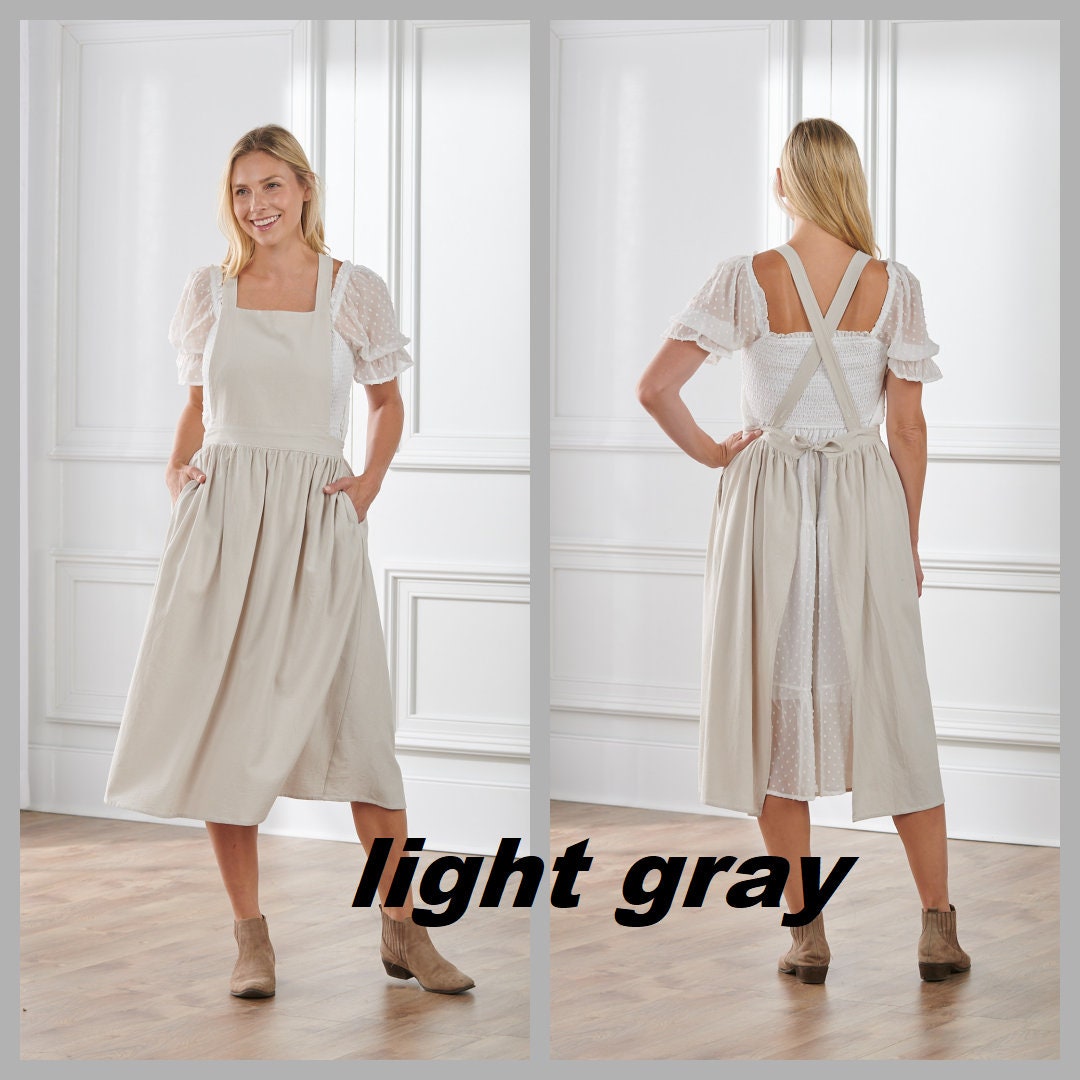 Custom Logo Women Apron Dress-beige, Adjustable, Linen Cotton Pinafore ...