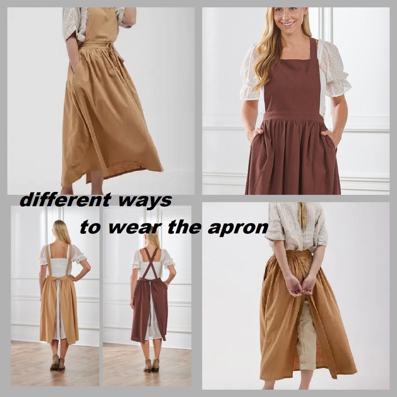 Custom Logo Women Apron Dress-beige, Adjustable, Linen Cotton Pinafore Apron With Two Pockets ...