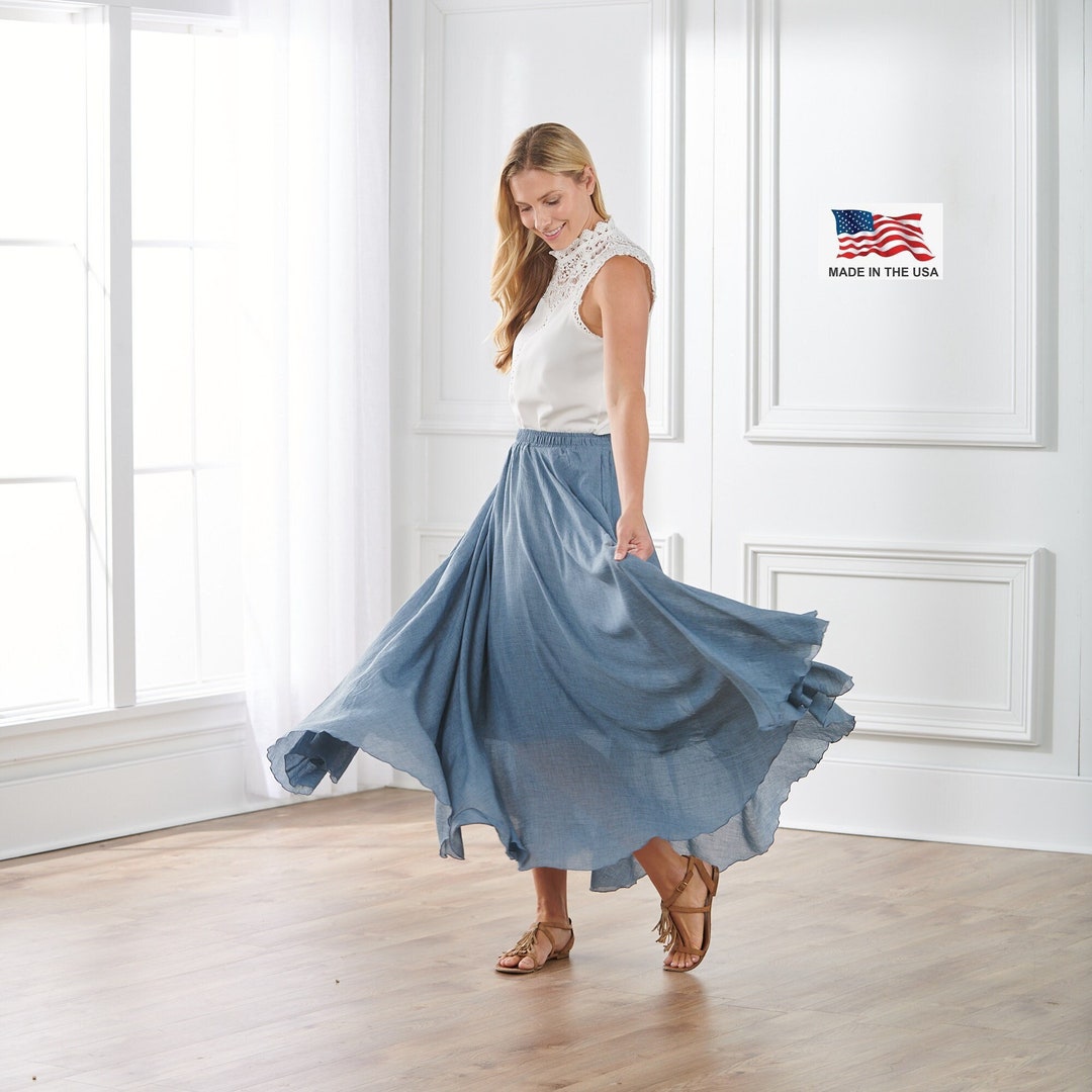 Linen Cotton Flowy Skirt for Women-dusty Blue Summer Skirt for Beach ...
