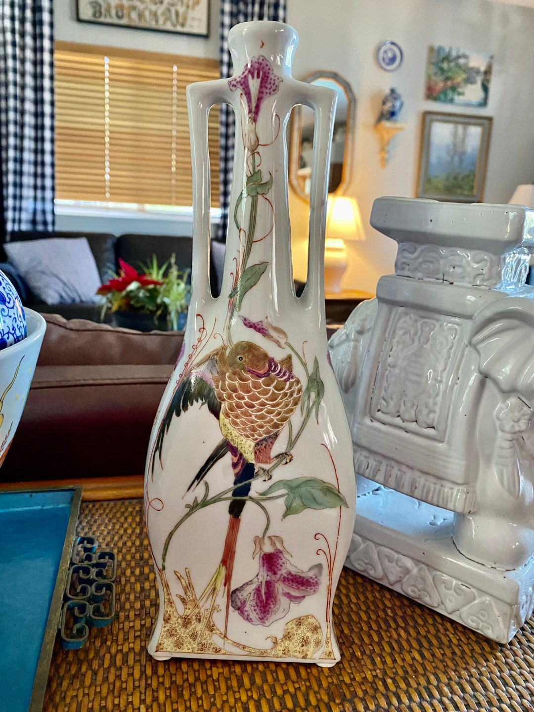 Vintage Castilian Flower Vase With Tapered Neck Double Handle - Etsy