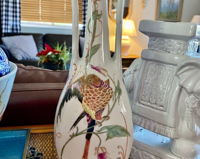 Vintage Castilian Flower Vase With Tapered Neck, Double Handle and Hand ...